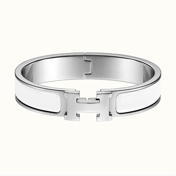 Jewelry | New Luxe White And Silver Letter H Bangle Bracelet | Poshmark